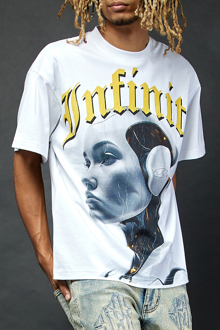 Men's White Infinite T-Shirt - Relaxed Fit Cyberpunk Graphic Tee ...