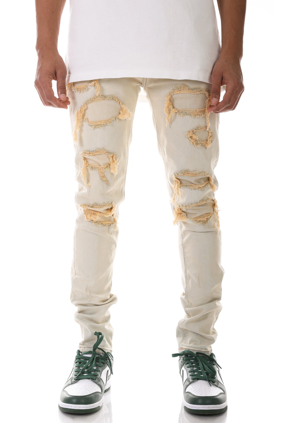 KDNK Ripped Jeans Men Complex Pants (Tinted Medium Blue), 48% OFF